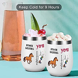 Gingprous Sister Gifts for Sister, Other Sisters You Unicorn Insulated Wine Tumbler with Lid, Unique Birthday Gifts Christmas Gifts for Elder Sister Little Sister Bestie Sister In Law Bff, 12oz, White