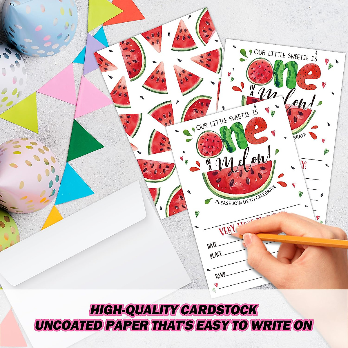 haipino Birthday Party Invitations for Girls Kids, Watermelon Birthday Invites (20 Sets 4" x 6" Cards with Envelopes) - JY658