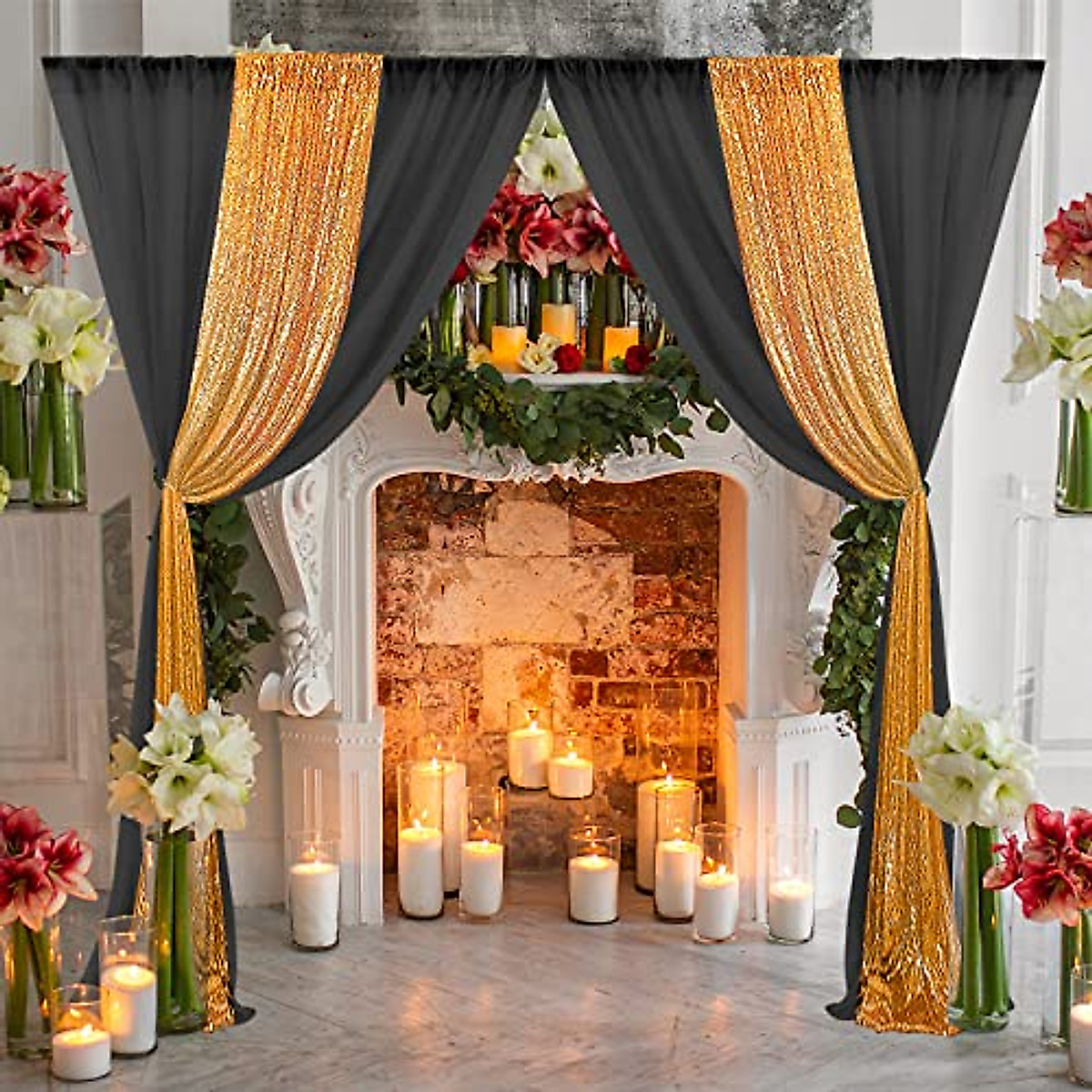 10ft×10ft Black Chiffon Backdrop Curtains for Parties 2 Panels 5×10ft Sheer Wrinkles Free Glimmer Black Drapes for Backdrop Curtain Decorating Birthday Baptism Baby Shower Wedding