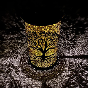 Ruiqas Solar Light Energy Saving Lamp Indoor Outdoor Hollow- Out Leaves Bucket Light Waterproof Lamp for Patio Garden Home Decoration