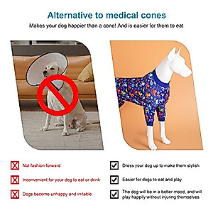 LovinPet Pitbulls Dog Recovery Suit - Anxiety Calming Shirt, Anti Licking Dog Pajamas, Marine Animals Print, Lightweight Large Dog Pjs, Pet PJ's for Parties, Camping, Traveling, Home,Purple Black XL