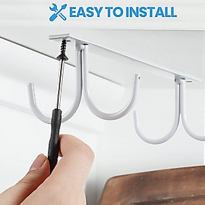 9 Pcs Mug Rack Under Cabinet Shelf 36 Hook Coffee Cup Holder Rustic Coffee Mug Holder Hanging Mug Organizer for Cabinet Drying Mug Hooks Under Cabinet Mug Hanger Utensil Display for Kitchen (White)