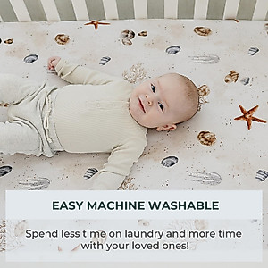 Pobibaby - 2 Pack Premium Pack N Play Sheets Fitted for Standard Pack and Plays and Mini Cribs - Ultra-Soft Jersey Knit, Stylish Ocean Pattern, Safe and Snug for Baby (Seaside)