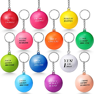 Zhehao 36 Pcs Motivational Stress Balls Keychains Inspirational Foam Stress Relief Balls with Quotes Keychain Encouraging Fun Keychains for Kids Student Adult Relieve Anxiety Party Bag Fillers