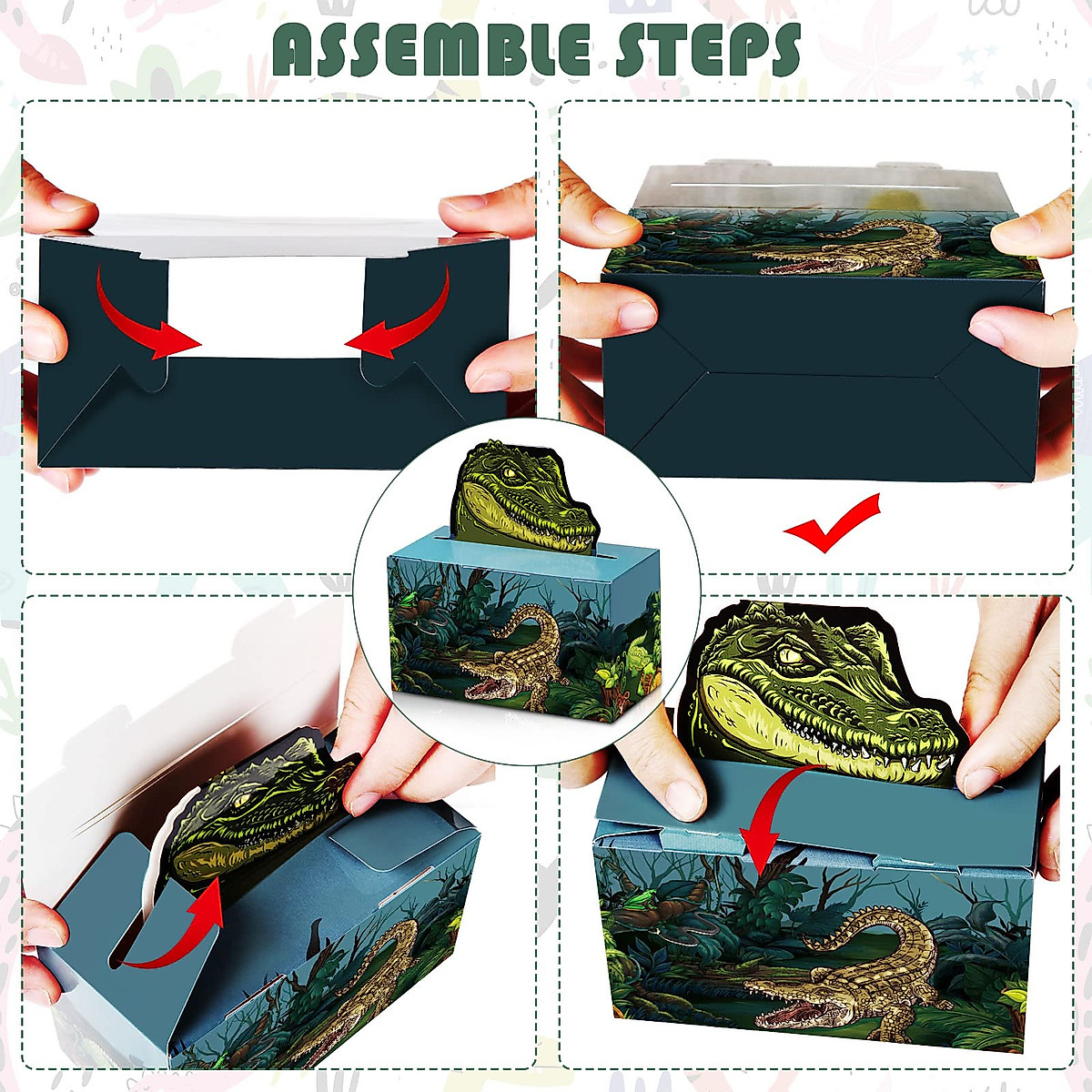 Nezyo 24 Pcs Reptile Birthday Party Supplies Snake Party Decorations Lizard Frog Crocodile Boxes for Jungle Baby Shower Birthday, 4.8 x 2.4 x 6.3 Inch