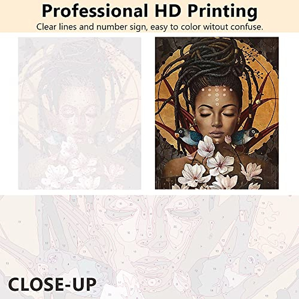 TUMOVO Paint by Number for Adults, African Girls Abstract Paint by Numbers, Lucky Girl Paint by Numbers for Adults Beginner, Flower Braids Girl Flower Picture Oil Painting Canvas Wall Art “16x20”