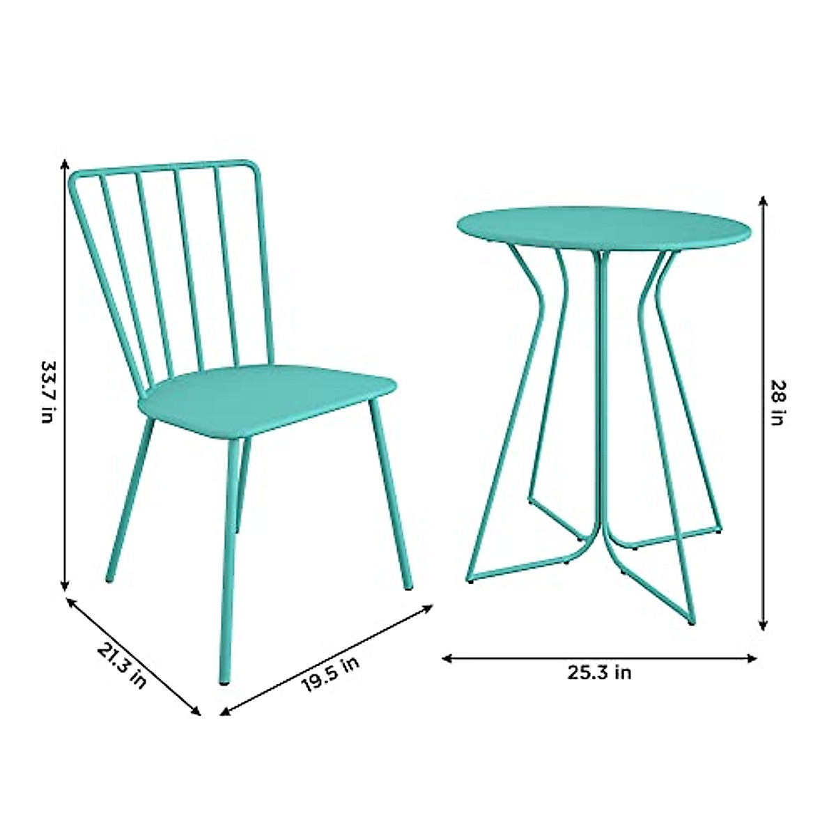 Novogratz Poolside Gossip Collection, Heidi Outdoor/Indoor 3 Piece Bistro Set, Turquoise