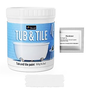 Tub and Tile Paint, Tub and Tile Refinishing Kit with Hardener, Tile Paint and Tub Refinishing Kit Bathtub Paint Water Based &Low Odor, Sink Paint for Bathroom Kitchen, Semi-Gloss White, 25-30sq.ft