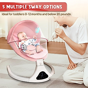 Baby Swing for Infants,Electric Portable Swing for Baby Boy Girl,Remote Control Indoor Baby Rocker with 5 Sway Speeds,3 Timer Settings,12 Music and Bluetooth.(Pink)