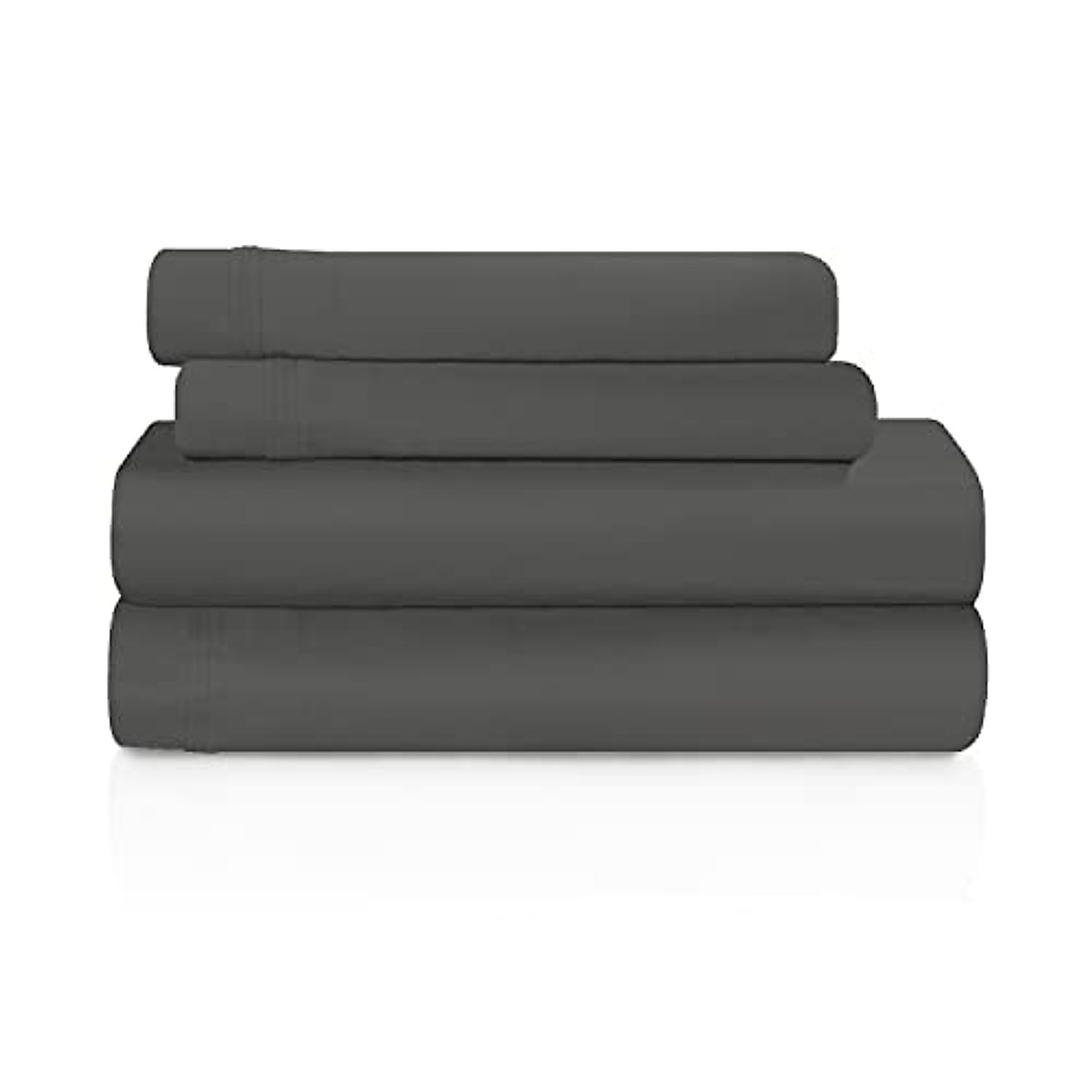 Superior Egyptian Cotton 4 Piece Sheet Set, Luxury 1500 Thread Count, Eco-Friendly, Sustainable Sheets, Ultra-Soft Basics, Solid, Deep Pocket Fitted Sheet, Flat Sheet, Pillowcases, Queen, Grey