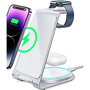 Wireless Charger, 3 in 1 Charging Station for Multiple Devices Apple, [Metal] 15W Fast iPhone Charging Station for iPhone 15/14/13/12/11/Pro/Max/Apple Watch/Airpods Pro