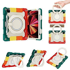 SLLMYYX 360 Degree Swivel 3in1 Shockproof Case for iPad Pro 11 inch 4th/3rd/2nd Gen 2022/2021/2020 with Shoulder Strap & Handle, Colorful Red
