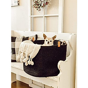 OrganiHaus Black Baskets for Organizing 20x13 | Large Blanket Basket for Living Room | Toy Storage Basket for Kids | Cotton Rope Basket w/Handles | Large Basket for Blankets | Large Storage Basket