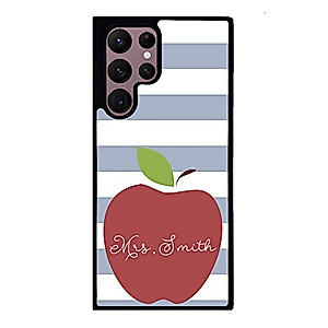 Apple Teachers Appreciation Personalized Black Rubber Phone Case Compatible With Samsung Galaxy S23 S23+ Ultra S22 S22+ S21 S21FE S21+ S20FE S20+ S20 Note 20 S10 S10+ S10e