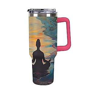 Meditation in Psychedelic River 40oz Water Bottle Double Wall Insulated Tumbler with Handle Leakproof Travel Mug Light Rose Red-style