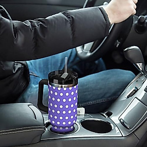 Flradish 30oz Tumbler with Handle, Polka Dots Purple White Stainless Steel Tumbler with Lid and Straws Double Wall Vacuum Insulated Leakproof Coffee Travel Mug