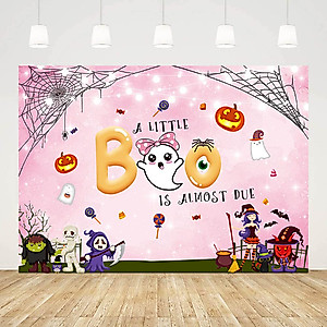 Sendy 7x5ft Halloween Baby Shower Backdrop for Girl A Little Boo is Almost Due Photography Background Ghost Spider Web Pumpkin Lamp Party Decorstions Cake Table Banner Photo Booth Supplies
