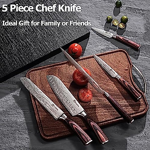 PAUDIN Kitchen Knife Set, Ultra Sharp Knife Set with Pakkawood Handle, High Carbon Stainless Steel Knives Set for Kitchen, 5 Piece Chef Knife Set Come with Gift Box