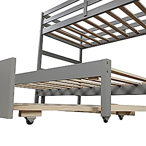 Twin Over Twin/King Bunk Beds with Trundle, New Version Wooden Bunk Beds with Storage Drawers and Stairs, Extendable Pull-Out Bunk Bed, Convertible to Twin Over King Bunk Beds (New, Grey)