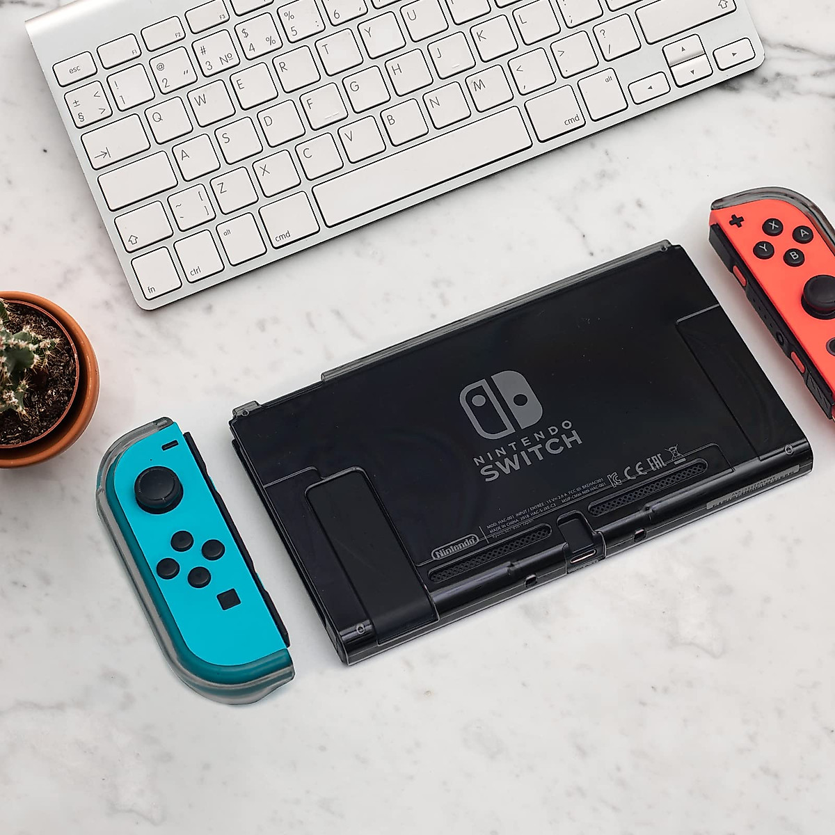 Switch Dockable Case, Switch Protective Case with Soft TPU Grip Case for Joy-Con, Switch Tempered Glass Screen Protector and 6 Thumb Stick Caps - Black