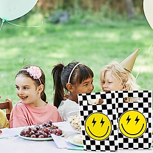 Whaline 72Pcs One Happy Dude Party Favor Bags Smile Face Checkered Plastic Treat Bags Goodie Candy Bags for Birthday Baby shower Party Gift Wrapping Supplies