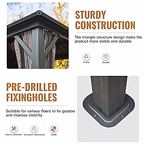 Domi 10' X 12' Hardtop Gazebo, Aluminum Metal Gazebo with Galvanized Steel Double Roof Canopy, Curtain and Netting, Permanent Gazebo Pavilion for Patio, Backyard, Deck, Lawn