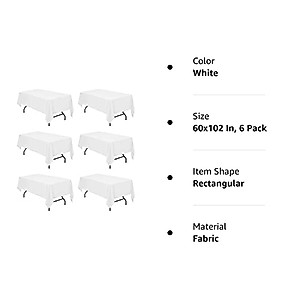 6 Pack White Tablecloths for 6 Foot Rectangle Tables 60 x 102 Inch - 6ft Rectangular Bulk Linen Polyester Fabric Washable Long Table Clothes for Wedding Reception Banquet Party Buffet Restaurant