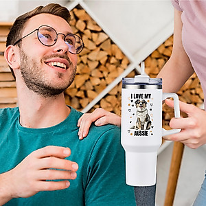 Dog Gifts, Dog Mug : 40 oz Tumbler with Handle and Straw, Travel Coffee Mug, Insulated Tumblers, Coffee Tumbler - Dog Mom Gifts for Women, Dog Lover Gifts, Dog Gifts for Women (Aussie Dog Gifts)