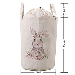 LifeCustomize Large Laundry Basket Hamper Floral Rabbit Bunny Collapsible Drawstring Round Clothing Storage Baskets Nursery Baby Toy Organizer