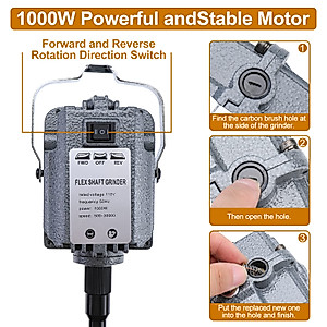 YaeTek Flex Shaft Hanging Grinder 1000W Strong Power Rotary Tool 30000 RPM Electric Multi-function Metalworking Tool with Foot Pedal Control Carving Buffing Tools