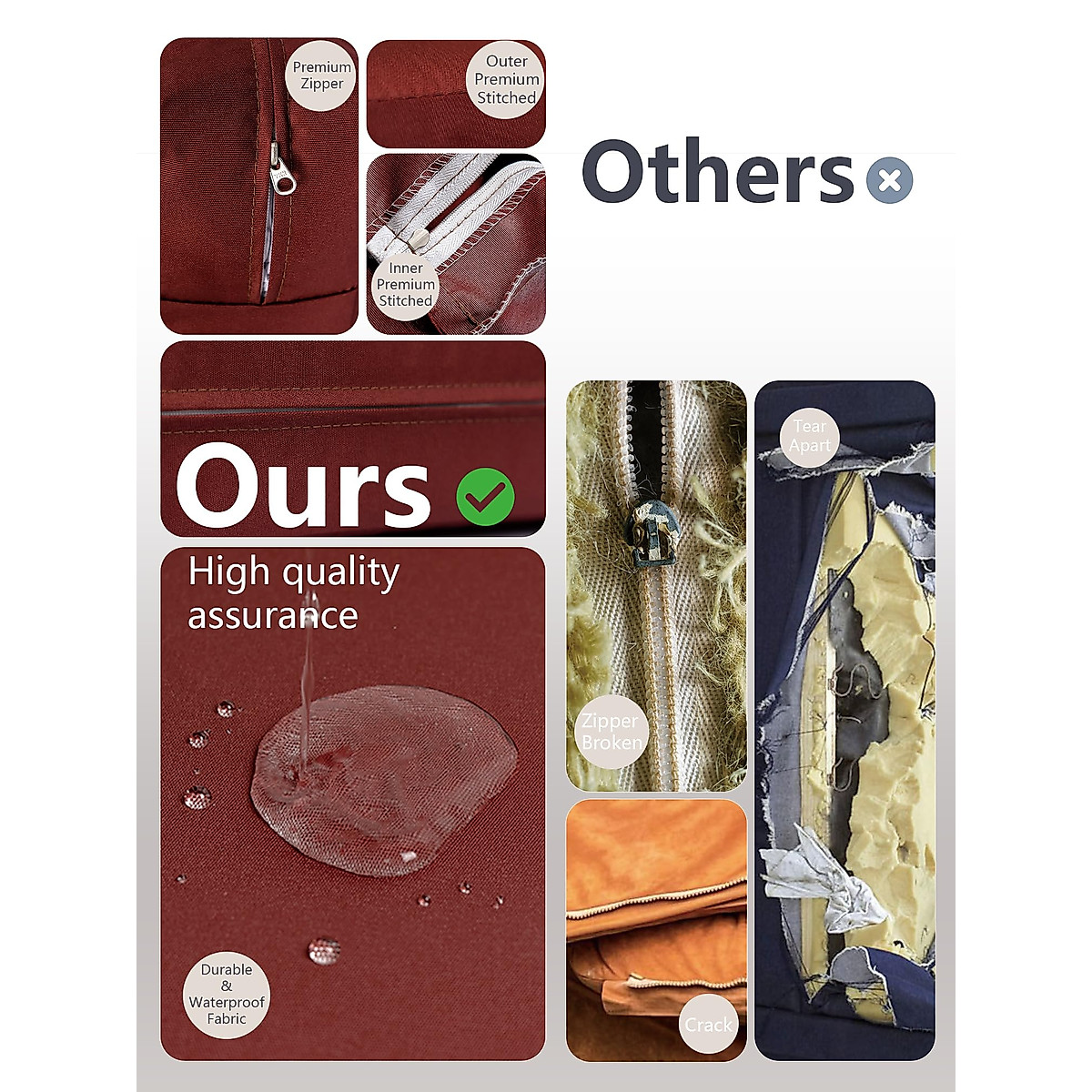 OmniBuy 17Pack Outdoor Furniture Patio Cushion Replacement Covers Fit for 8 Pieces 7-Seater Wicker Rattan Patio Furniture Set Sectional Couch Chairs,Cover Only (Burgundy)