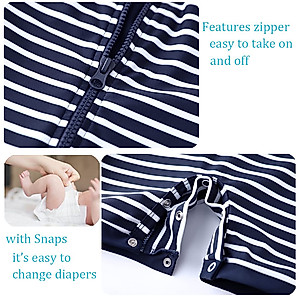 UMELOK Newborn Boys UPF 50+ Sun Protectied Swimsuit with Snap Bottom (Blue,Stripes 0-3 Months)