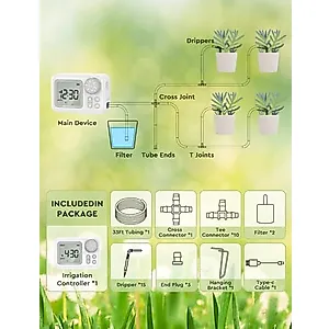 Automatic Drip Irrigation Kit, 15 Potted Indoor Houseplants Support, Indoor Automatic Watering System for Plants, with Digital Programmable Water Timer