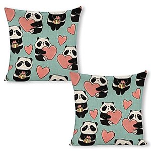 Cute Panda Heart Throw Pillow Covers 18×18 Pillowcases Set of 2 Happy Valentine's Day Linen Decorative Square Pillow Case Cushion Covers Standard Size for Sofa Couch Outdoor Bed Pillow Protectors