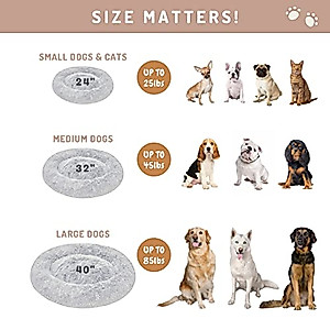 BLUSH PAWS Extra Calming Cozy Round Donut Pet Bed - Anti Anxiety for Cats & Dogs. Orthopedic, Self-Warming Shag or Lux Fur with Nonslip Bottom, Soft, Machine Washable (Medium 32", Frost)