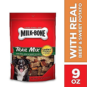 Milk-Bone Trail Mix Chewy & Crunchy Dog Treats, Real Beef & Sweet Potato, 9 Ounce (Pack of 6)