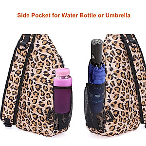 MOSISO Sling Backpack,Travel Hiking Daypack Leopard Print Rope Crossbody Bag, Brown, Medium