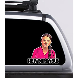 Aokannavi Greta Thunberg How Dare You Laptop Window Car Bumper Helmet Water Bottle - Sticker Graphic - Weatherproof & Long Lasting Sticker (2 Pieces)