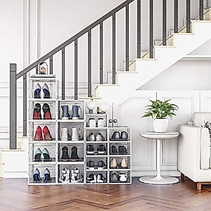 Crestlive Products Shoe Organizer, Shoe Storage Boxes Clear Plastic Stackable, Foldable Sneaker Shoe Containers for Closet, Storage Bins, Organizador De Zapatos, Shoe Cubby(9pcs X-Large & 9pcs Medium)