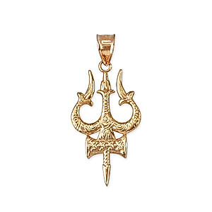 LA BLINGZ 14K Yellow Gold Trident of Lord Shiva Trisula Pendant Necklace (Pendant only)