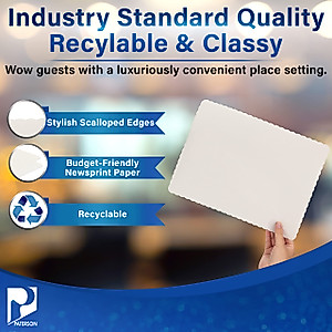 Paterson Paper White Paper Placemats Disposable - 10” x 14”- Bulk 1000 Count - Scalloped Economy Newsprint