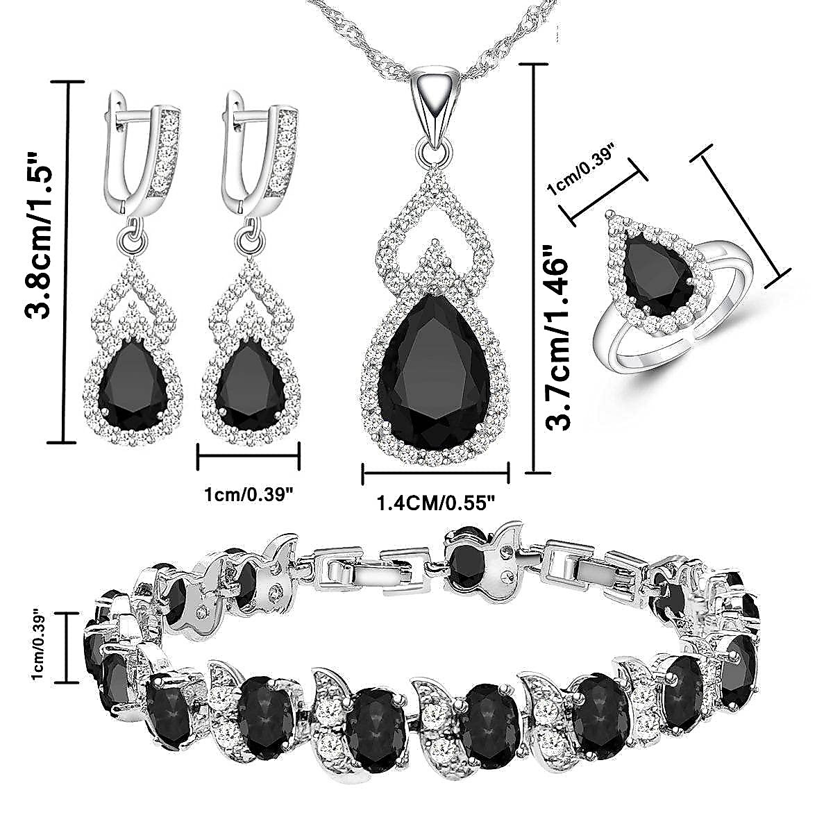 LMXXVJ Women Jewelry Set - Silver Tone Black Stone Necklace Open Ring Earrings Tennis Bracelet Set,Wedding Birthday/Anniversary Mother’s Day Birthstone Jewelry