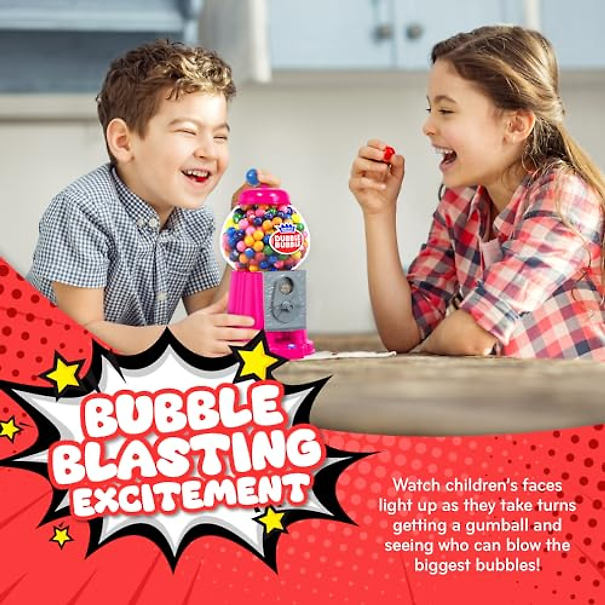 8.5" Coin-Operated Gumball Machine Bank with 85 Gumballs - Pink Candy Dispenser Toy for Kids