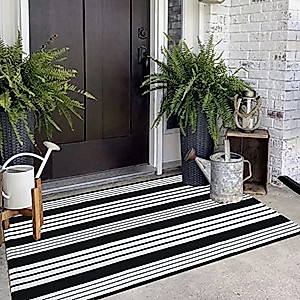Black and White Outdoor Rug - 2’4''x3'8'' Striped Cotton Woven Area Rug Machine Washable Area Rug, Indoor/Outdoor Patio Floor Mat for Farmhouse/Porch/Lawn/Bedroom
