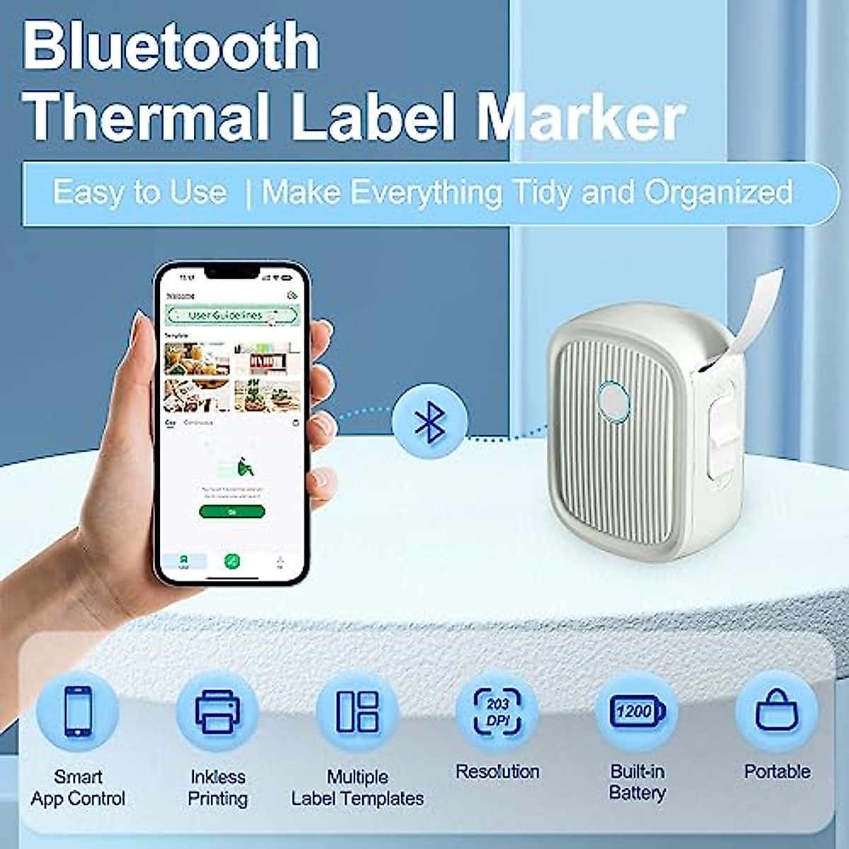 NOKLEAD H68 Bluetooth Label Maker Machine: Small Rechargeable Thermal Sticker Printer with Tape, Multiple Templates and Smart APP Control for Office School and Home Organizing
