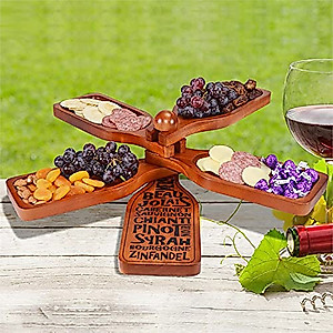 Primeware Wine Appetizer Plate Set - Mahogany Wood Wine Bottle Shaped Serving Platters With Display Stand Hold Meat, Cheese, Fruit, Wine Glasses