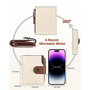 BOSTANTEN Women Leather Wallet Small RFID Blocking Bifold Zipper Pocket Wallet Card Case with ID Window Beige