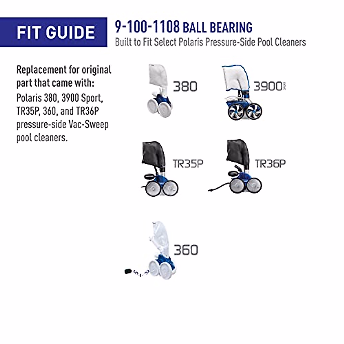 Polaris Genuine Parts 9-100-1108 Ball Bearing Replacement Compatible with Polaris Models 360, 380, 3900 SPORT, TR35P, TR36P