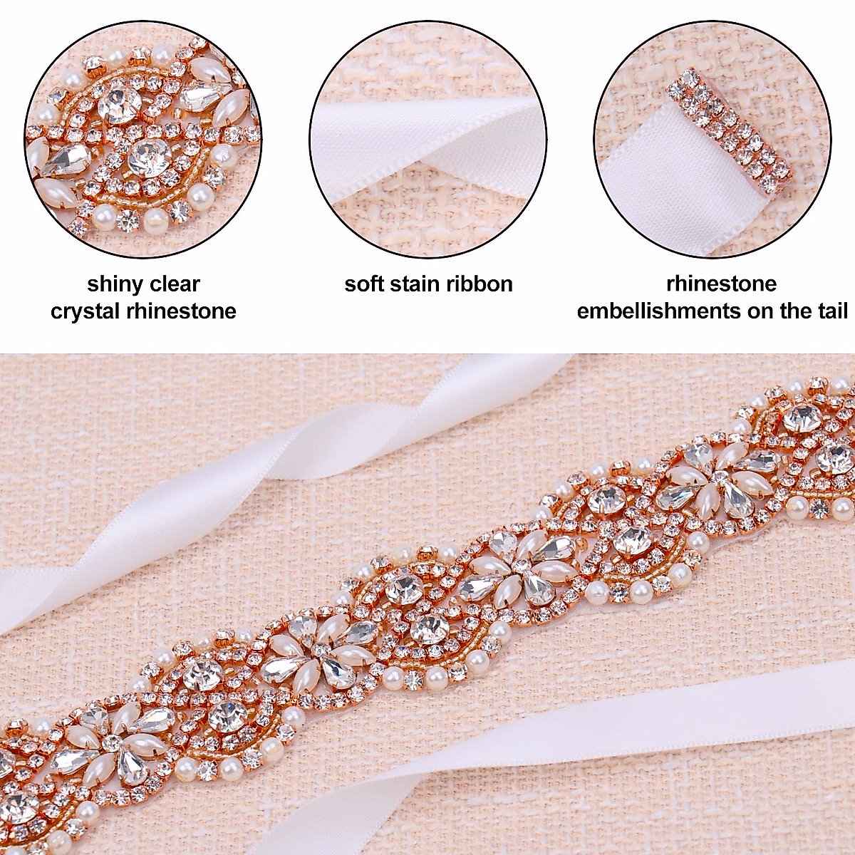 Tendaisy Women's Wedding Belt Crystal Pearls Bridal Sash Rhinestone Dress Belts for Bridal Gowns(Silver-Ivory)