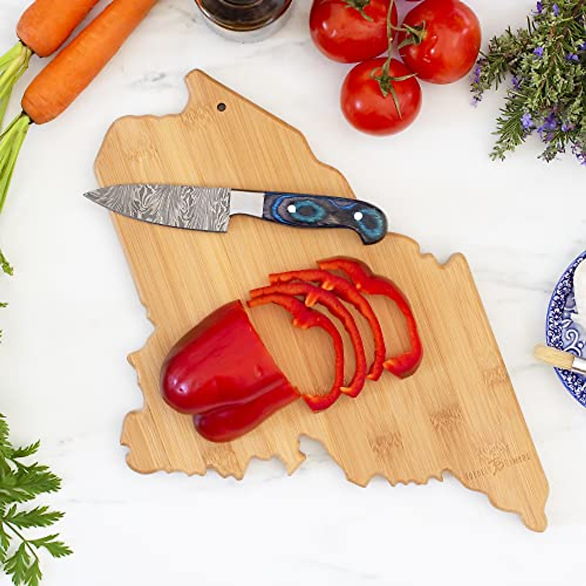 Totally Bamboo Destination Maine State Shaped Serving and Cutting Board, Includes Hang Tie for Wall Display